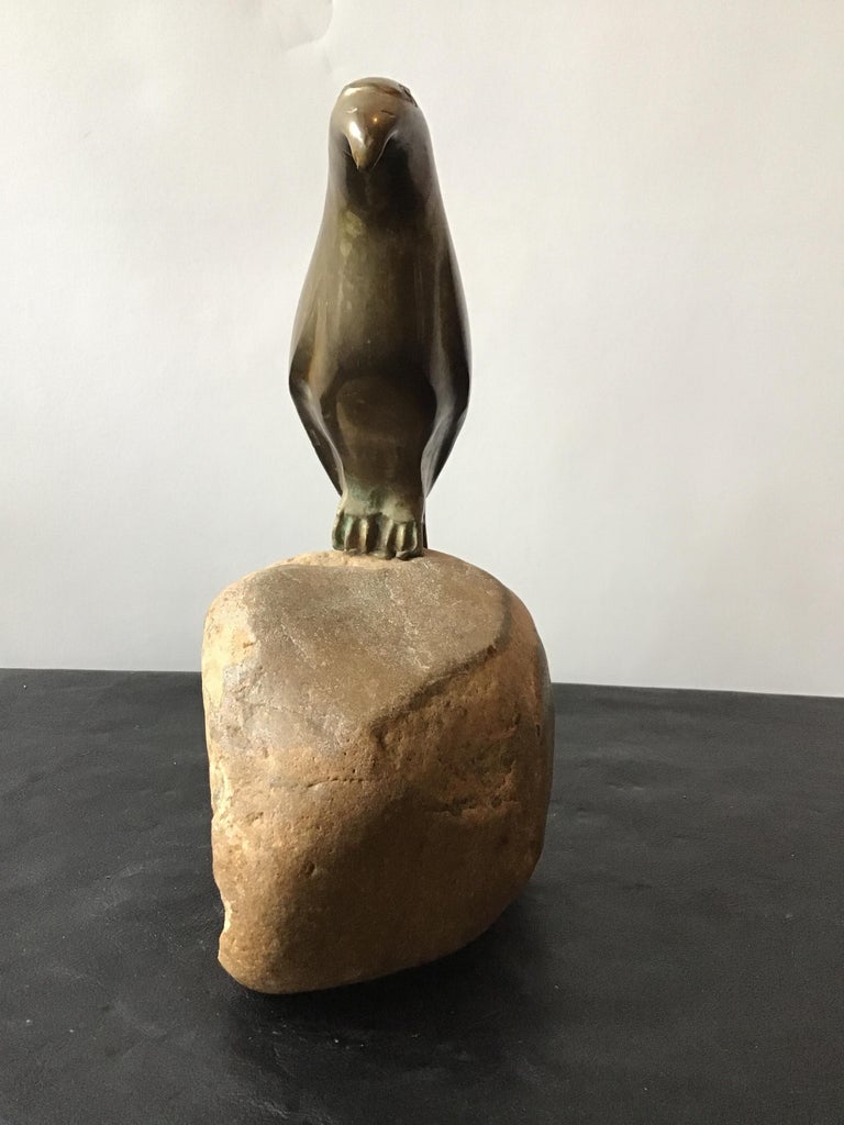 Bronze Falcon Sculpture on Rock For Sale at 1stDibs