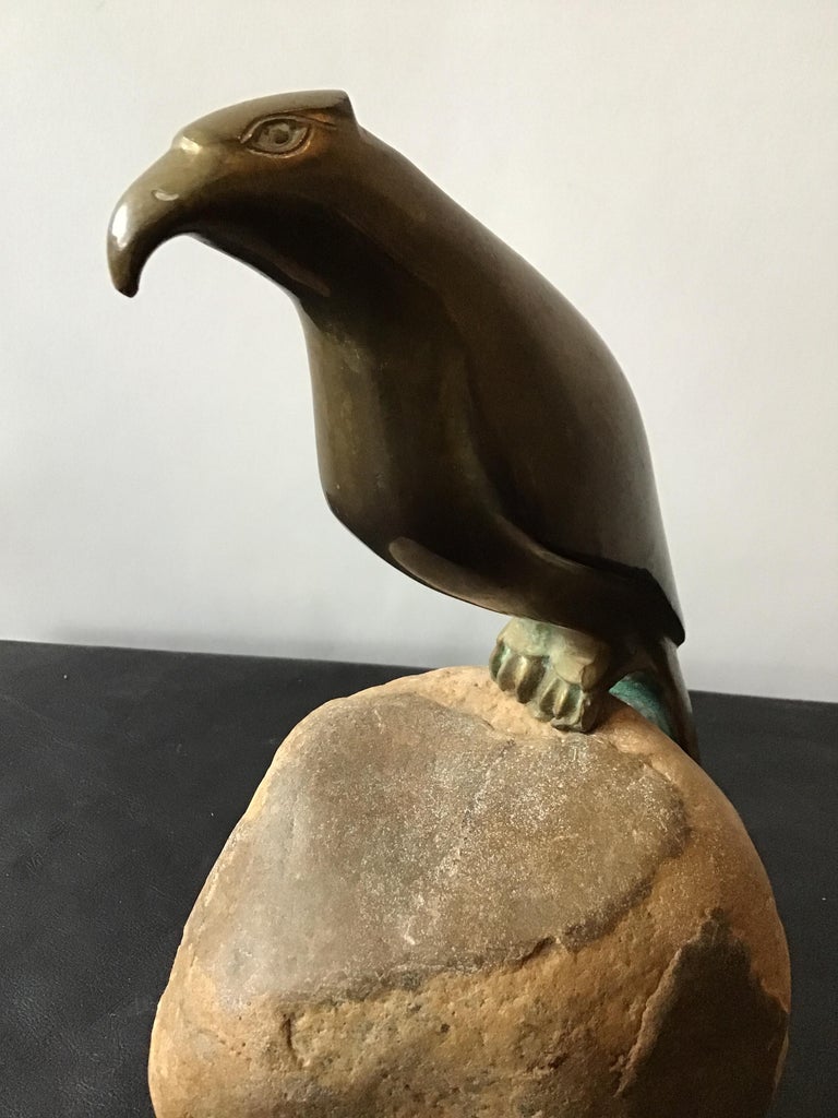 Bronze Falcon Sculpture on Rock For Sale at 1stDibs