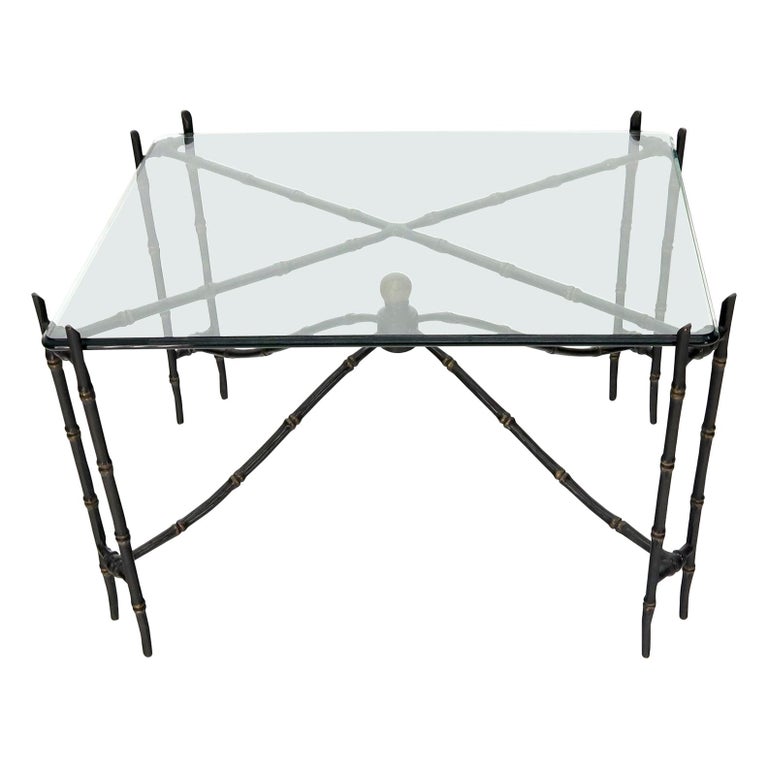 Bronze Faux Bamboo Glass Top Rectangular Coffee Table For Sale at ...