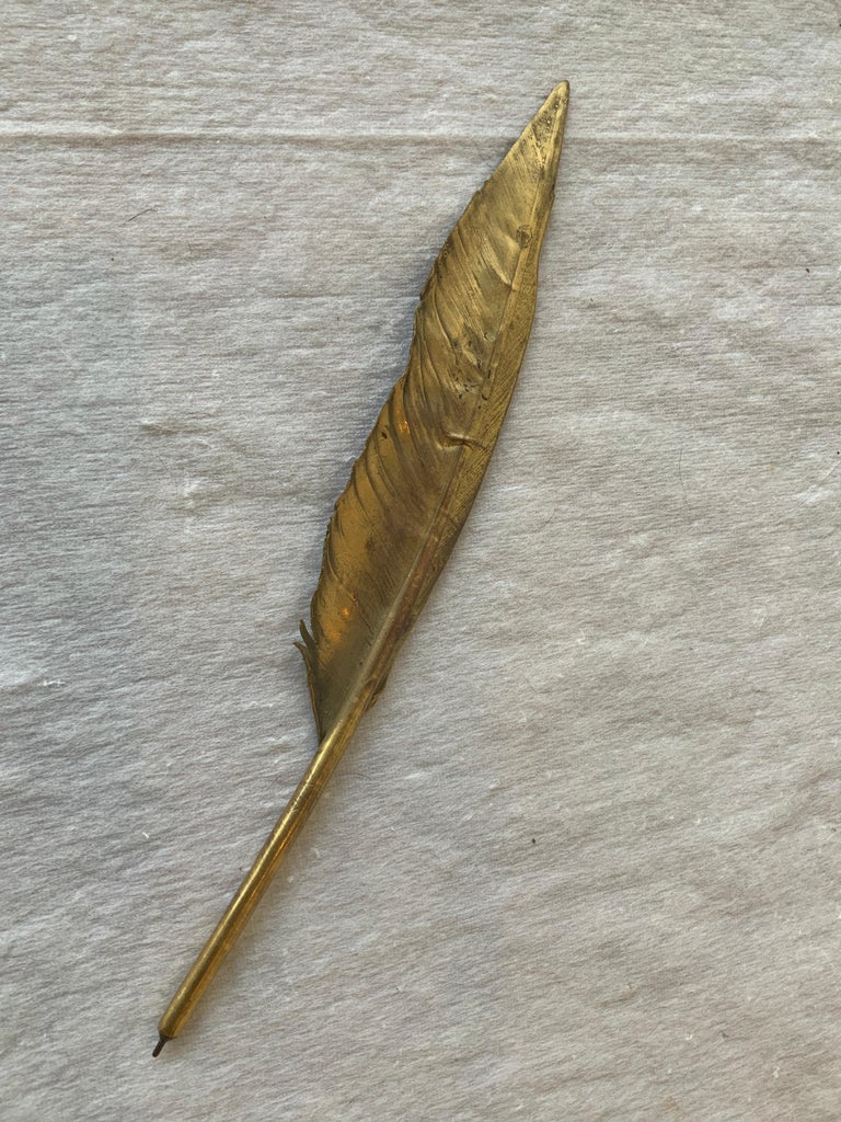 Bronze Feather Pen in Malachite Base at 1stDibs