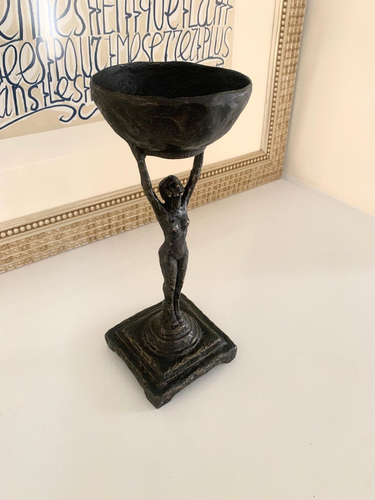 Bronze Female Figure Holding a Cup For Sale at 1stDibs