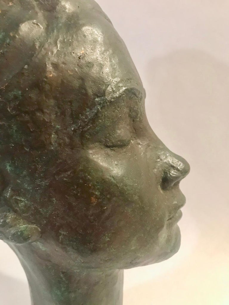 Bronze Female Portrait Head Bust Sculpture For Sale at 1stDibs