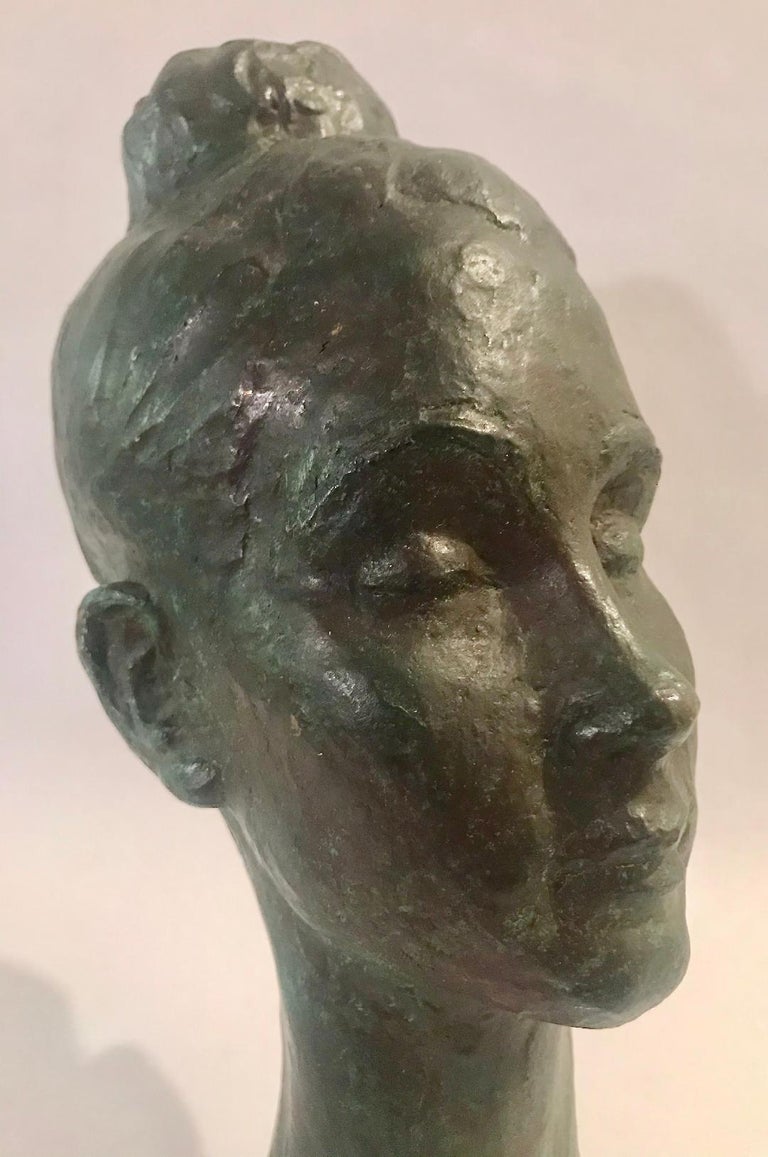 Bronze Female Portrait Head Bust Sculpture For Sale at 1stDibs