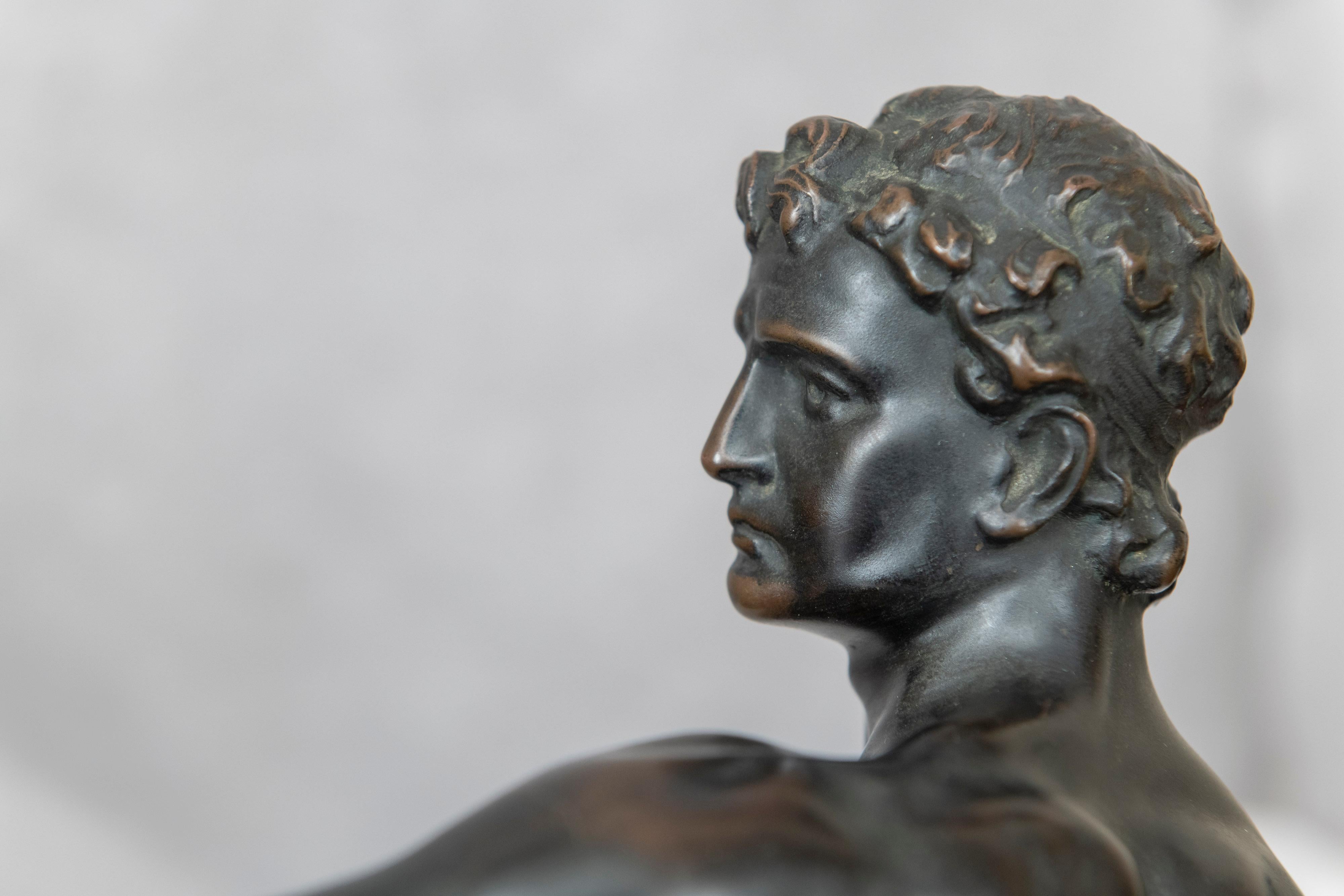 Bronze Figure of a Strongman Hurling a Rock, Artist Signed Lugerth ...