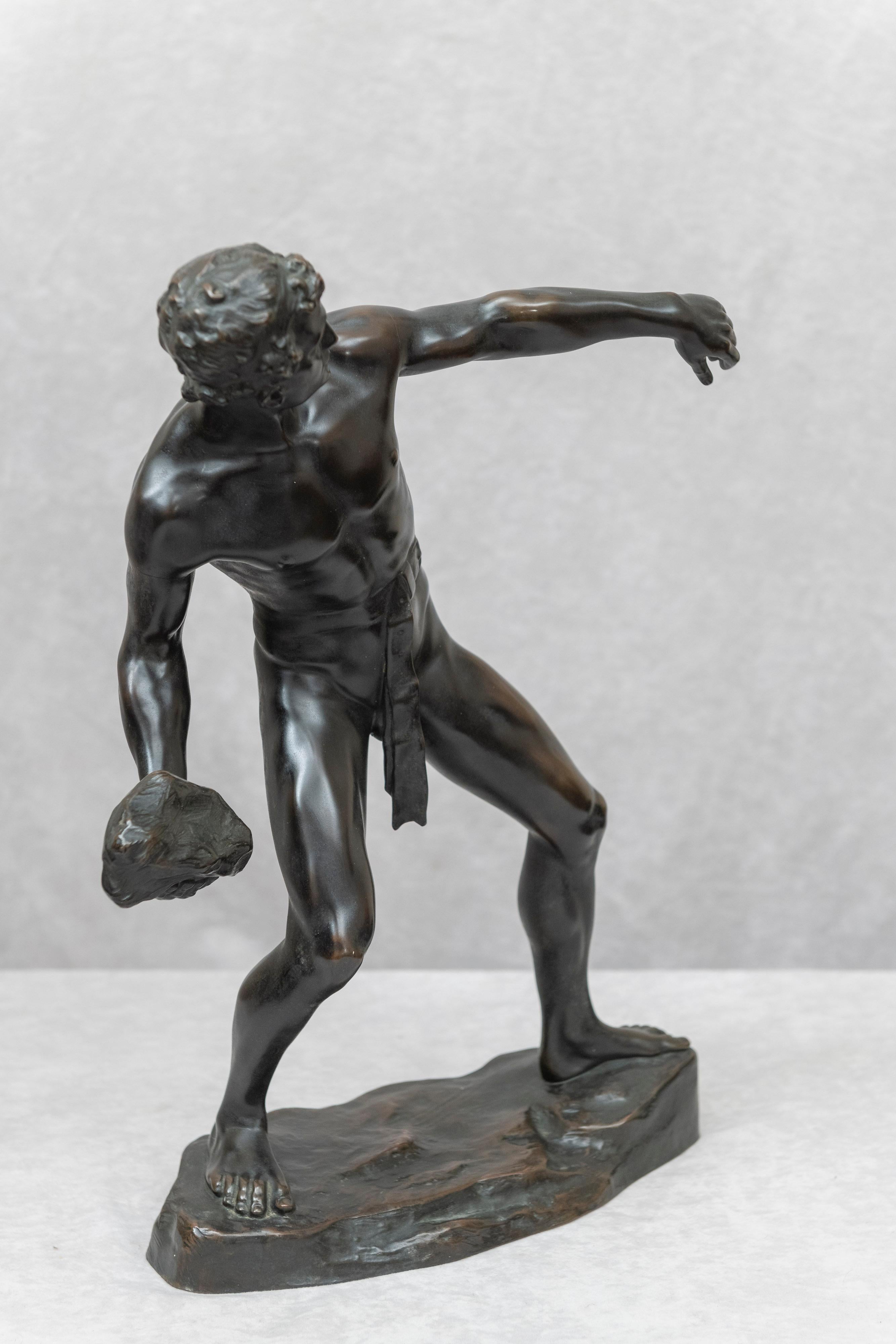 Bronze Figure of a Strongman Hurling a Rock, Artist Signed Lugerth ...