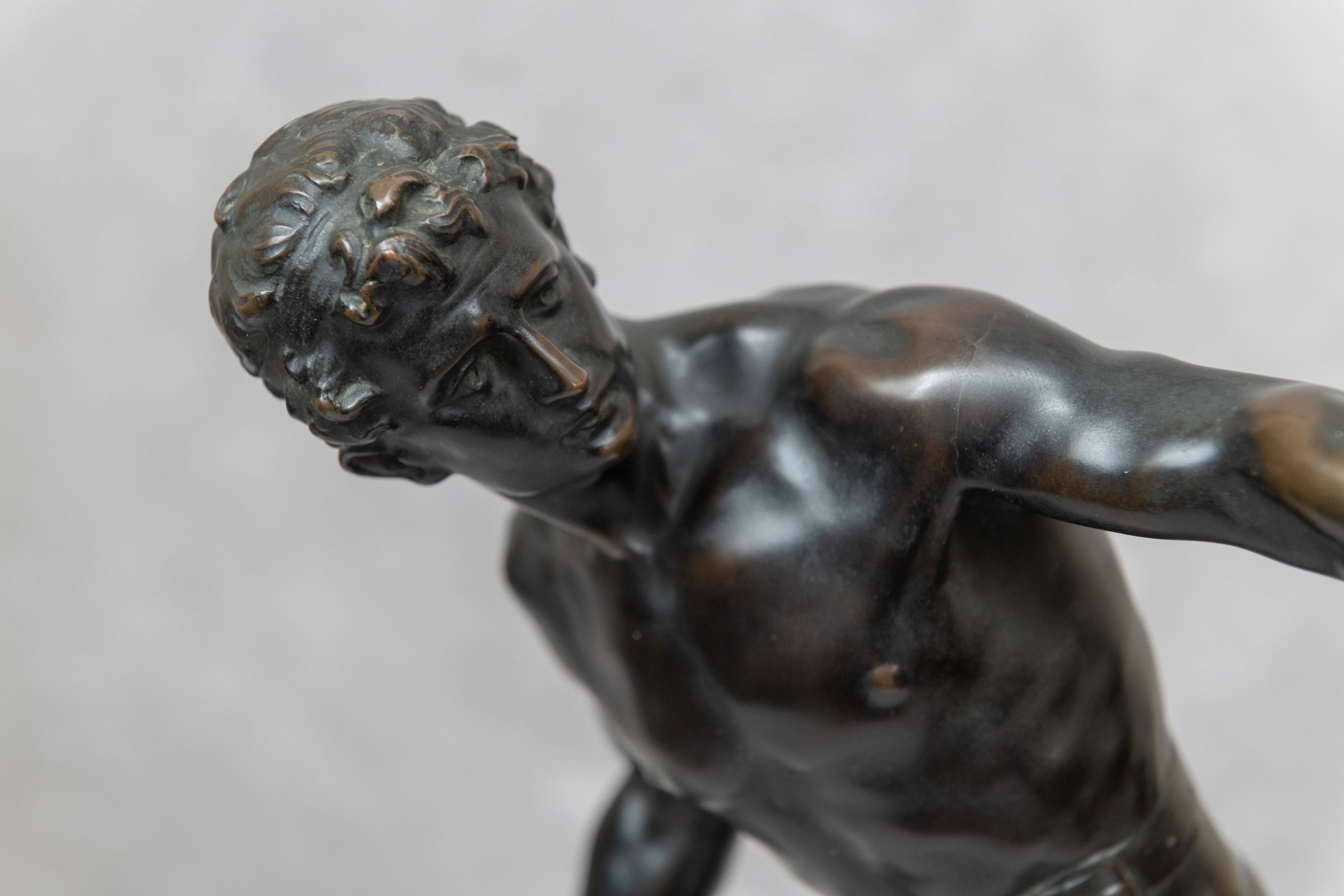 Bronze Figure of a Strongman Hurling a Rock, Artist Signed Lugerth ...