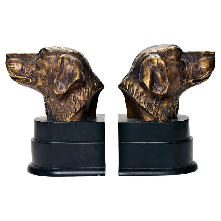 Bronze Finish Dog Head Bookends, a Pair at 1stDibs