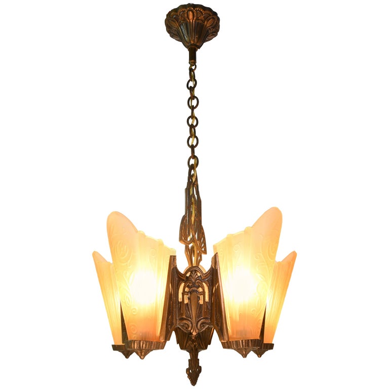 Bronze Five Shade Slipper Chandelier at 1stDibs