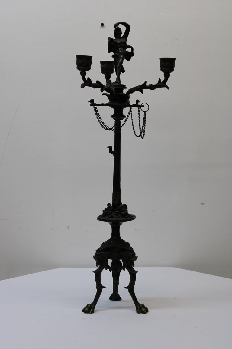 Bronze French Style 3 Branch Candelabra For Sale at 1stDibs