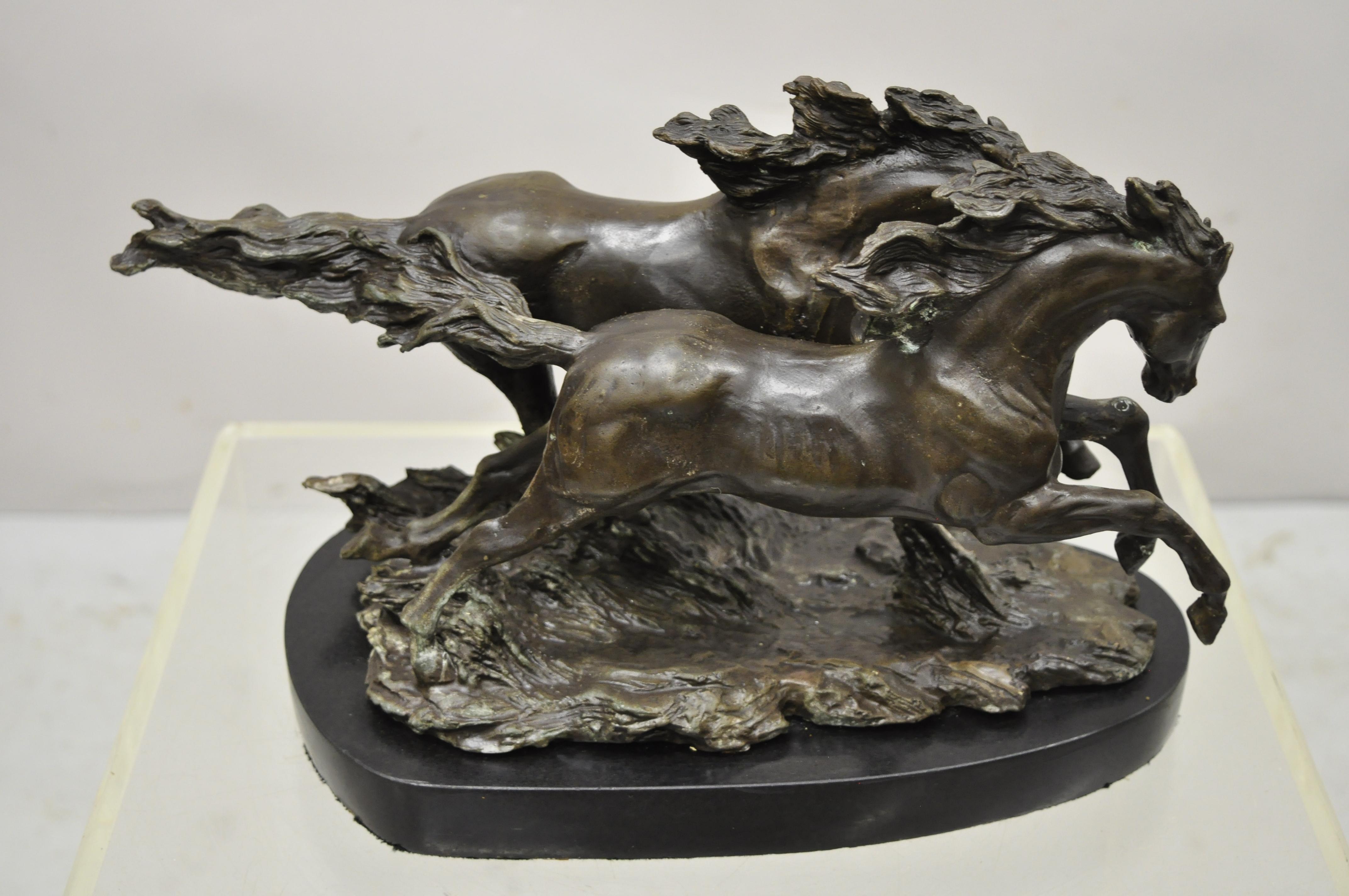 Bronze Galloping Running Horses 9" Statue Sculpture on Marble Base 'A ...