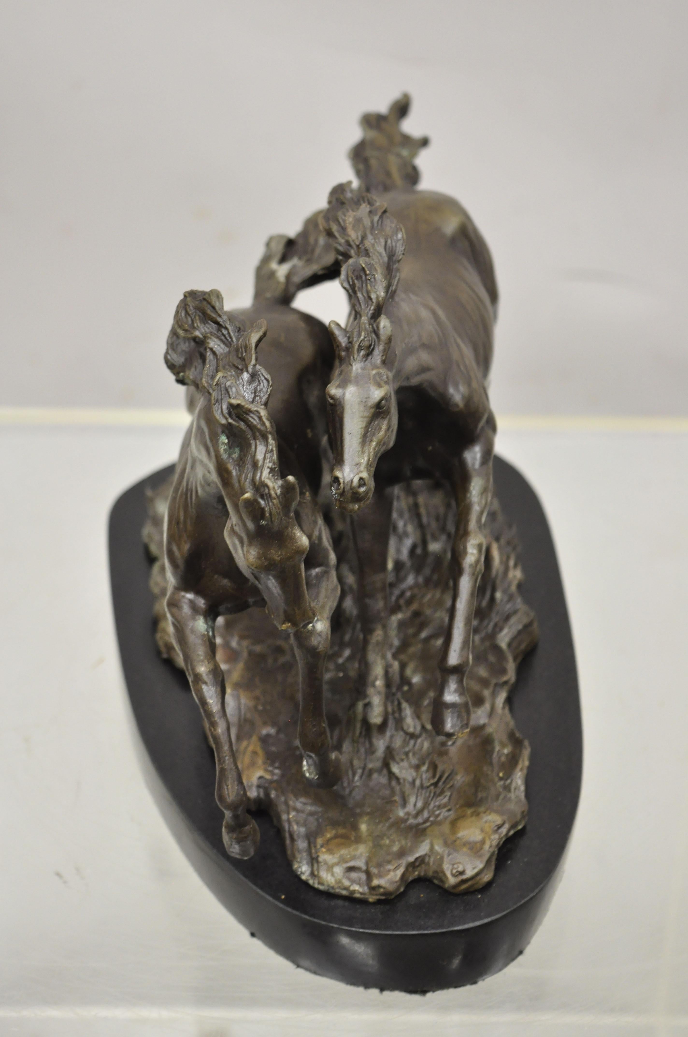 Bronze Galloping Running Horses 9" Statue Sculpture on Marble Base 'A ...
