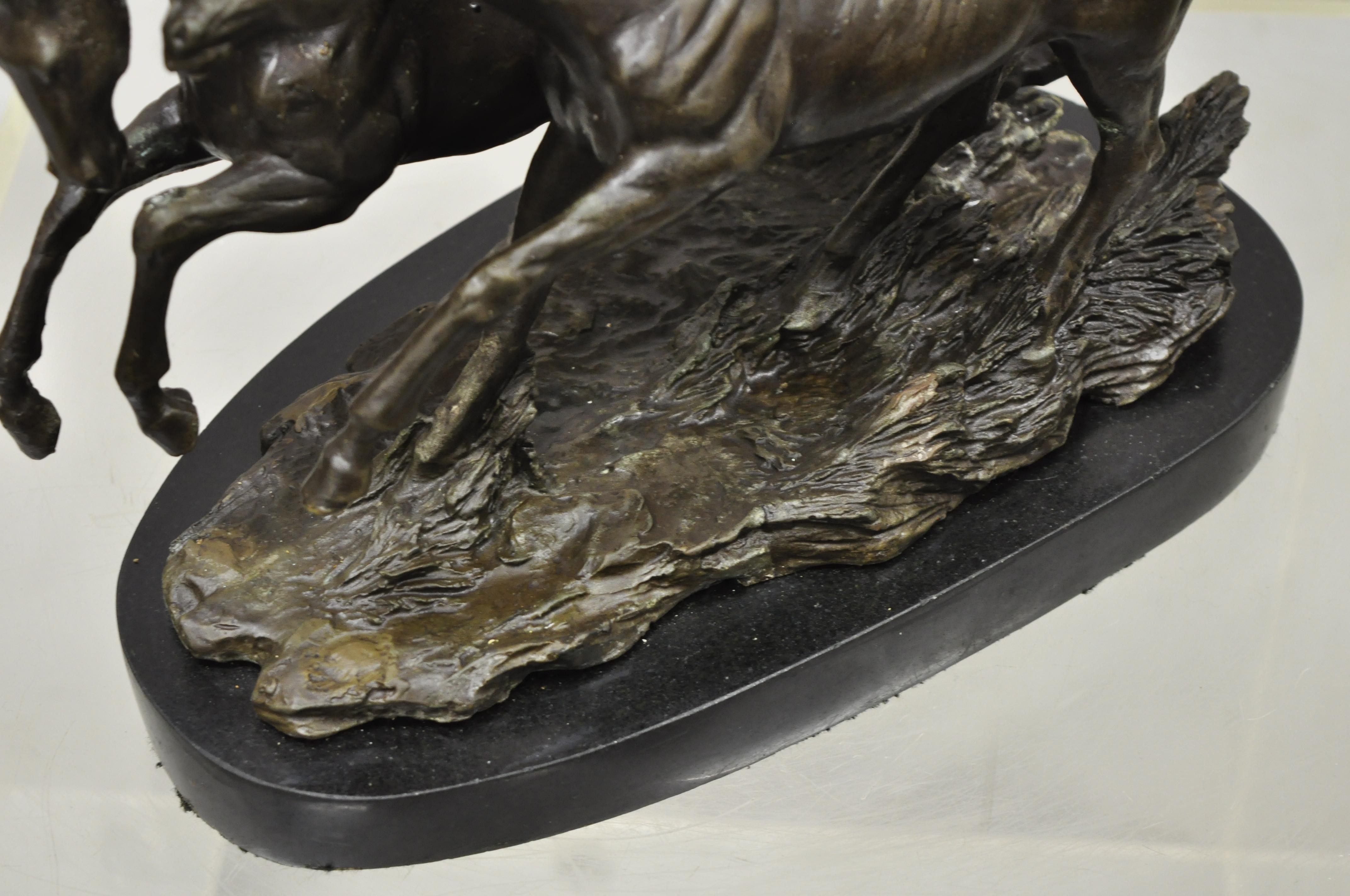 Bronze Galloping Running Horses 9" Statue Sculpture on Marble Base 'A ...