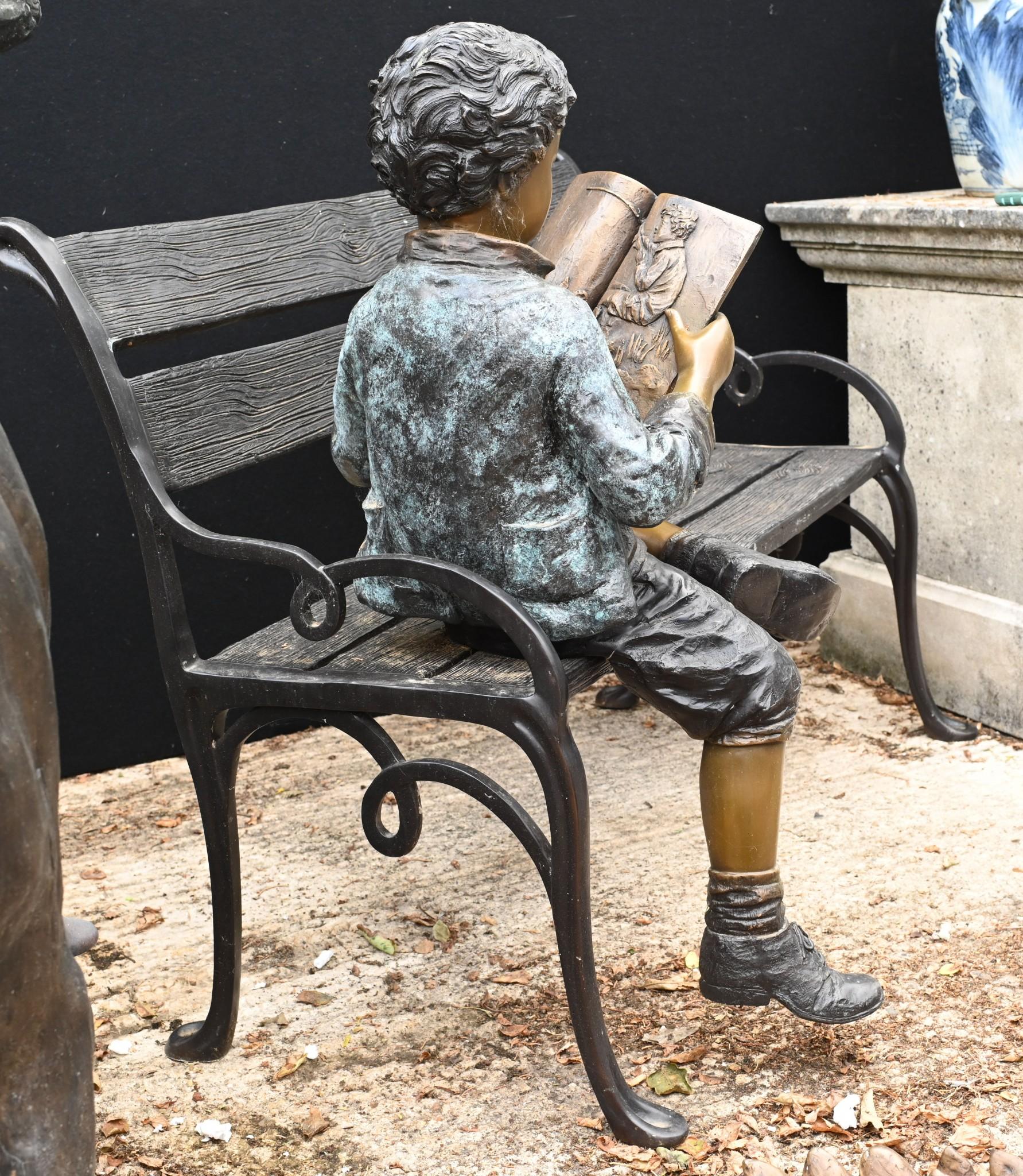 Bronze Garden Bench Boy Statue Seat For Sale at 1stDibs