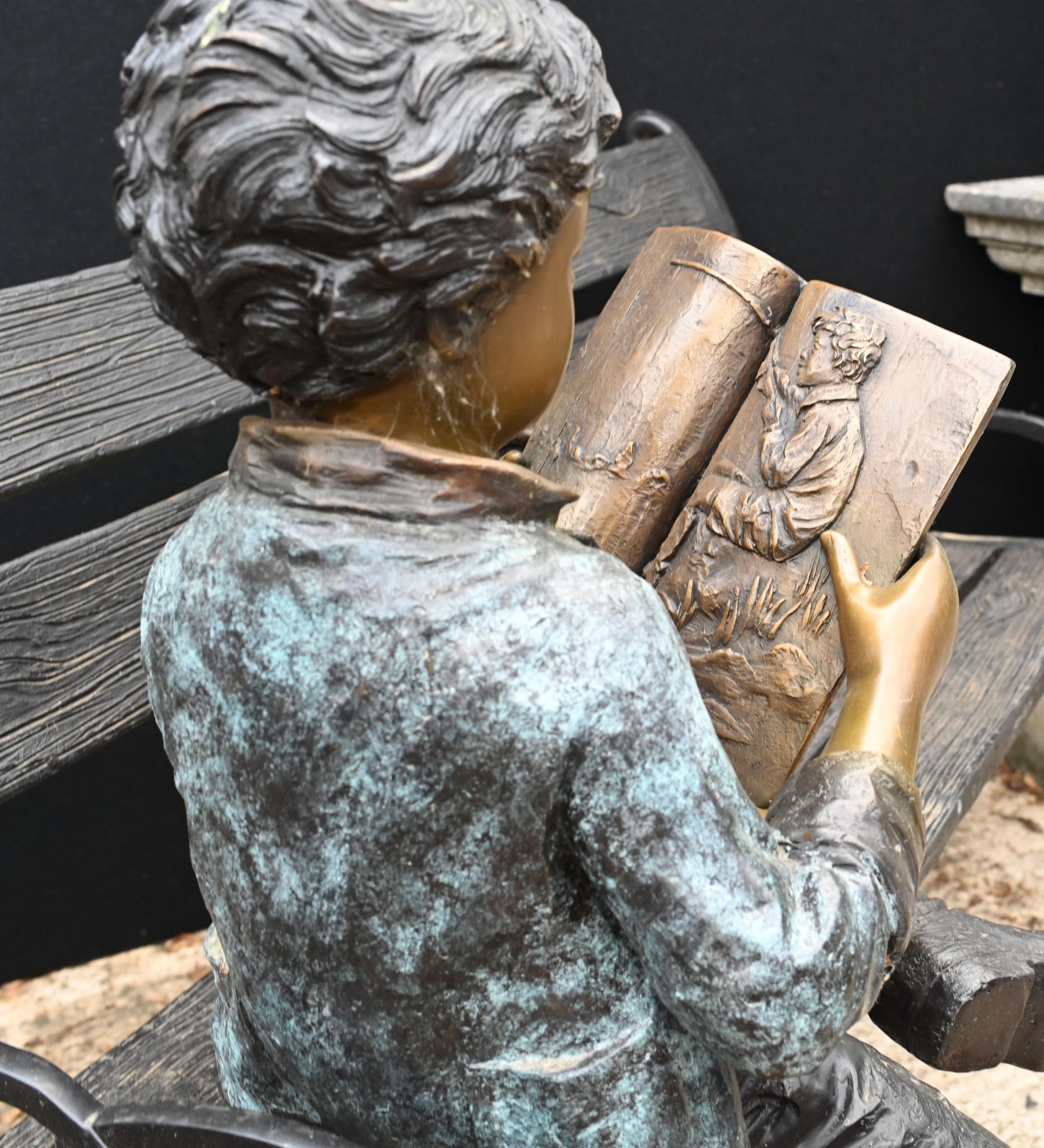 Bronze Garden Bench Boy Statue Seat For Sale at 1stDibs
