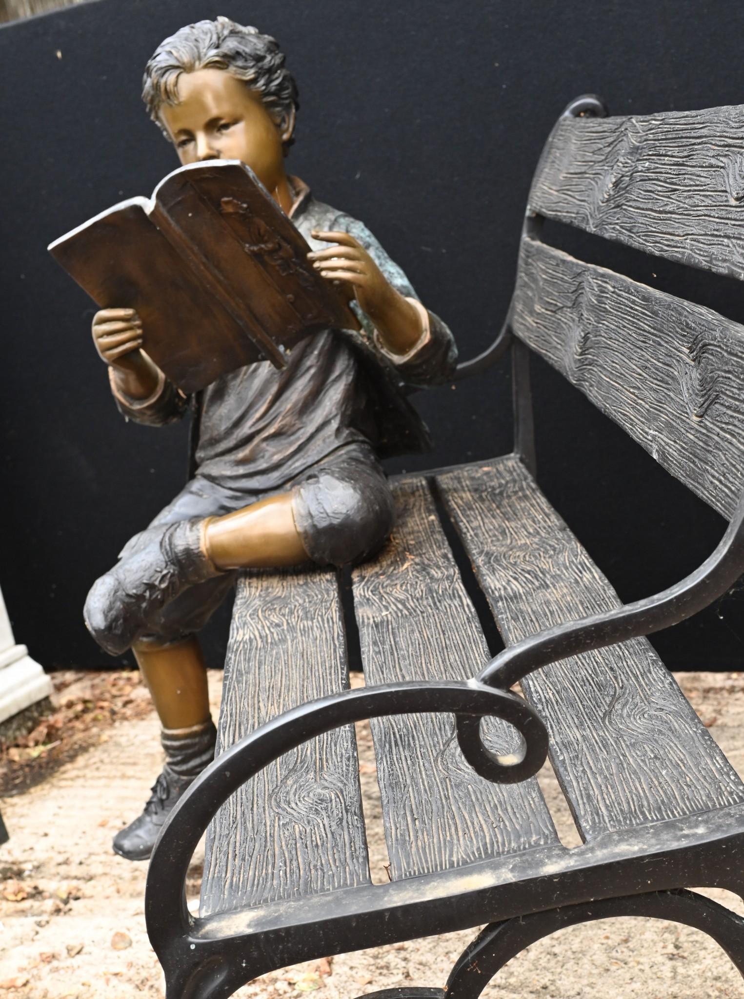 Bronze Garden Bench Boy Statue Seat For Sale at 1stDibs