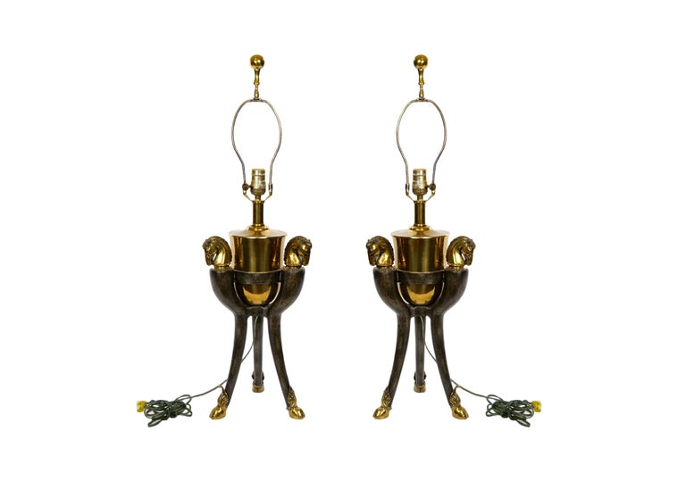 Bronze / Gilt Brass Horse Head Sculpture Pair Table Lamps For Sale at ...