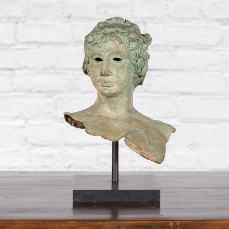 Bronze Greco-Roman Inspired Bust of a Young Man on Custom Stand at 1stDibs