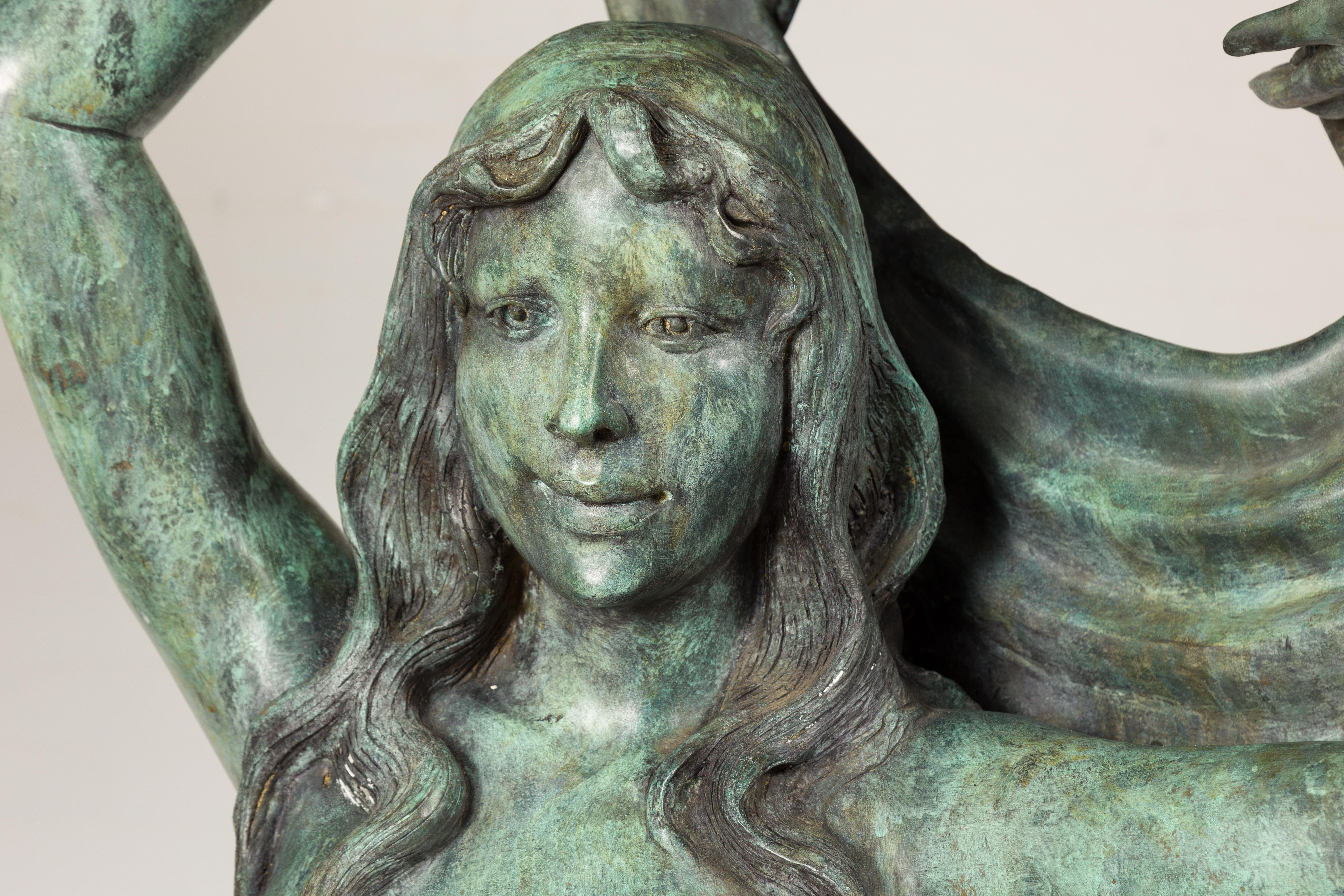 Bronze Greco Roman Inspired Fountain Depicting Three Nymphs Holding a ...