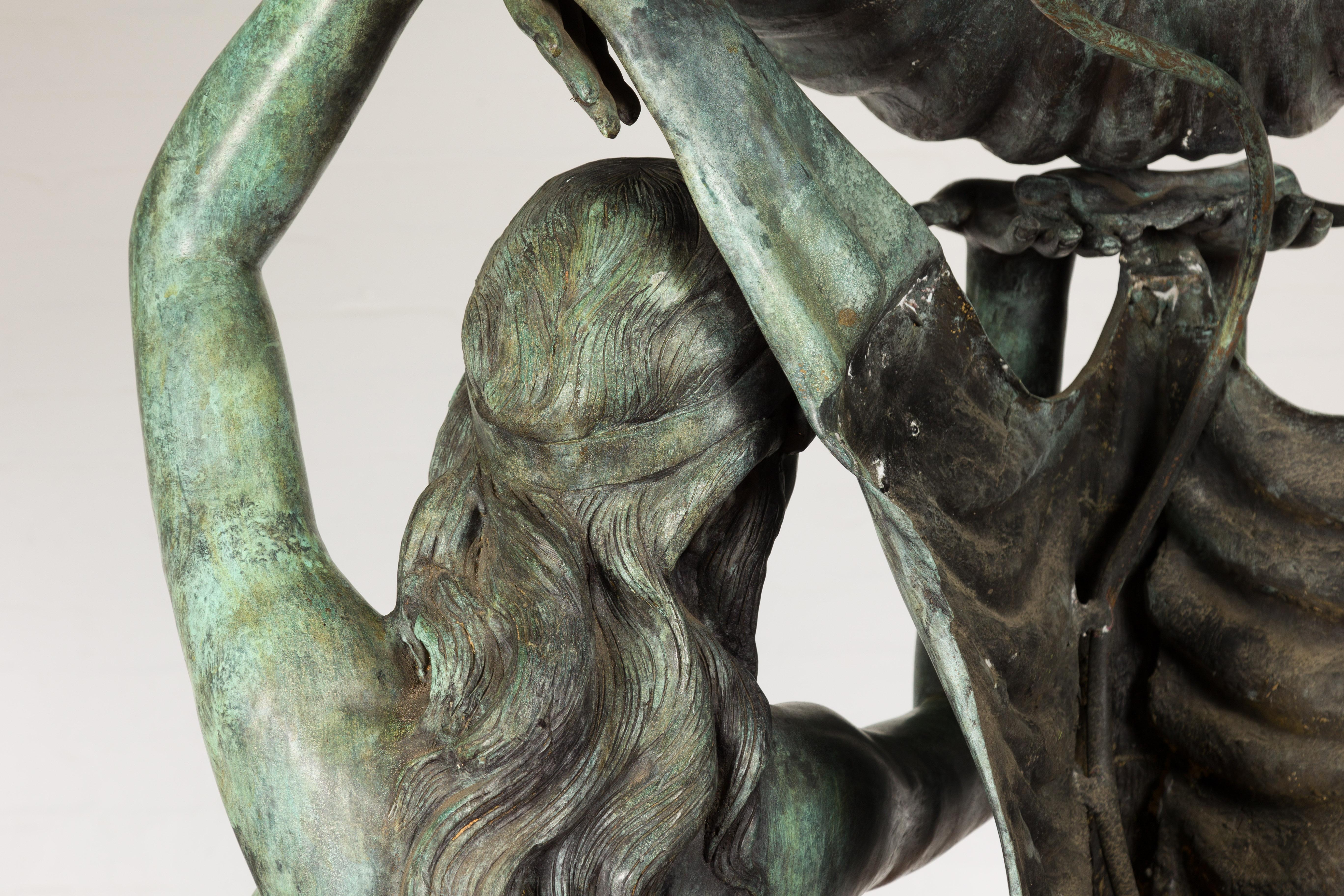 Bronze Greco Roman Inspired Fountain Depicting Three Nymphs Holding a ...