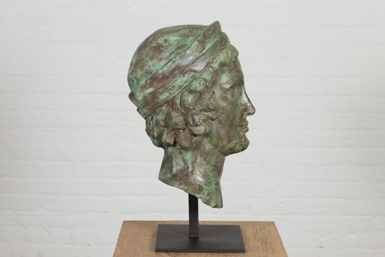 Bronze Greco Roman Style Contemporary Head Sculpture with Verdigris ...