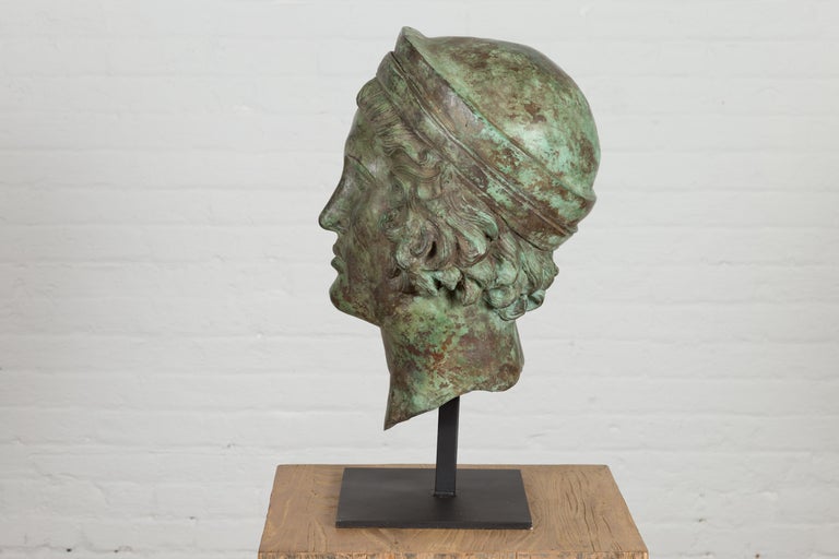Bronze Greco Roman Style Contemporary Head Sculpture with Verdigris ...