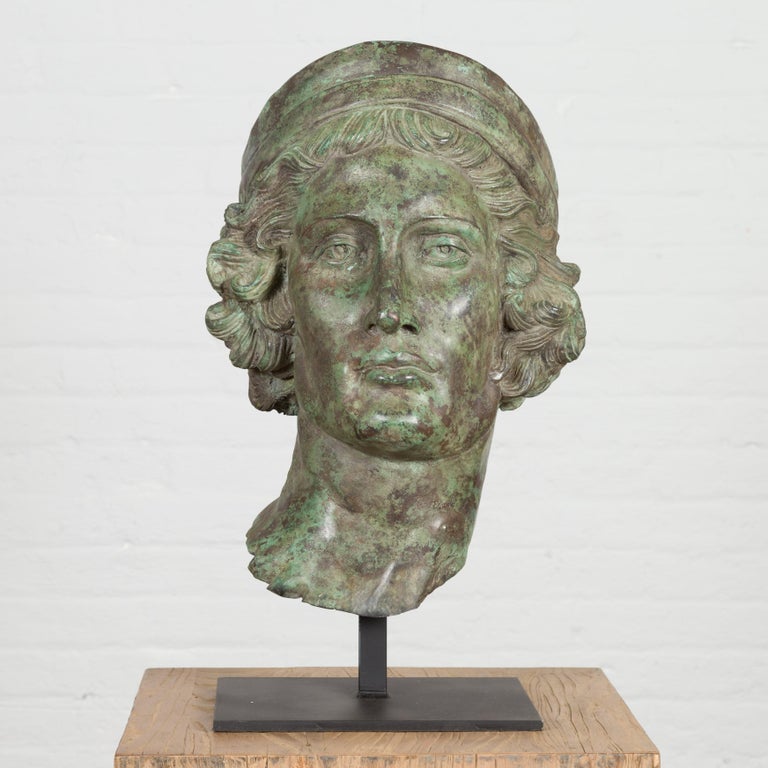 Bronze Greco Roman Style Contemporary Head Sculpture with Verdigris ...