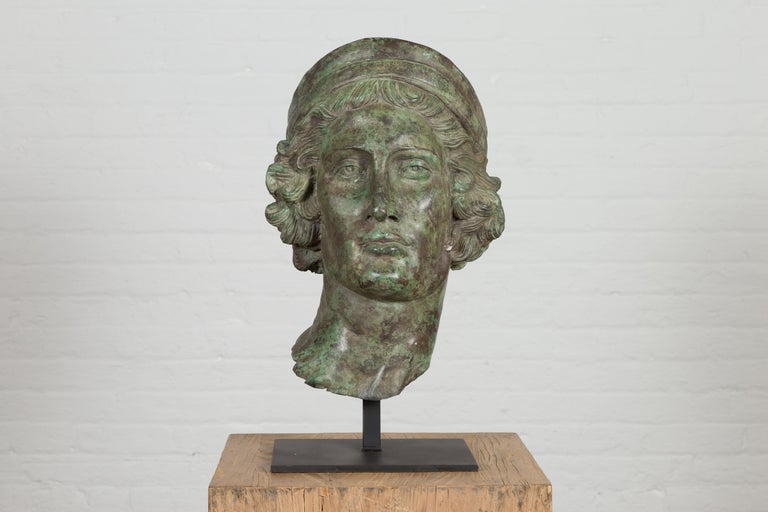 Bronze Greco Roman Style Contemporary Head Sculpture with Verdigris ...