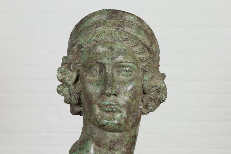 Bronze Greco Roman Style Contemporary Head Sculpture with Verdigris ...