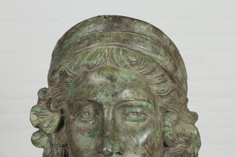 Bronze Greco Roman Style Contemporary Head Sculpture with Verdigris ...