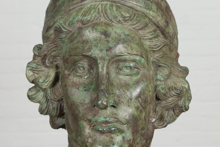 Bronze Greco Roman Style Contemporary Head Sculpture with Verdigris ...
