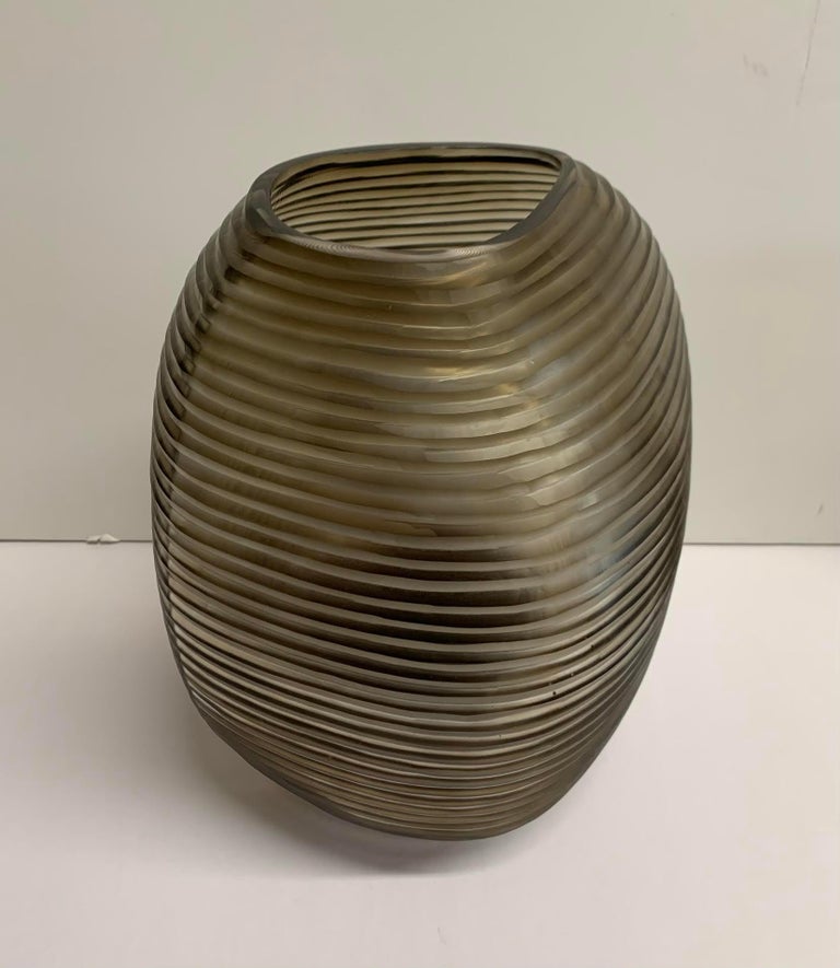 Bronze Handmade Ridged Glass Vase, Romania, Contemporary For Sale at ...
