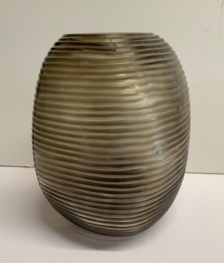 Bronze Handmade Ridged Glass Vase, Romania, Contemporary For Sale at ...