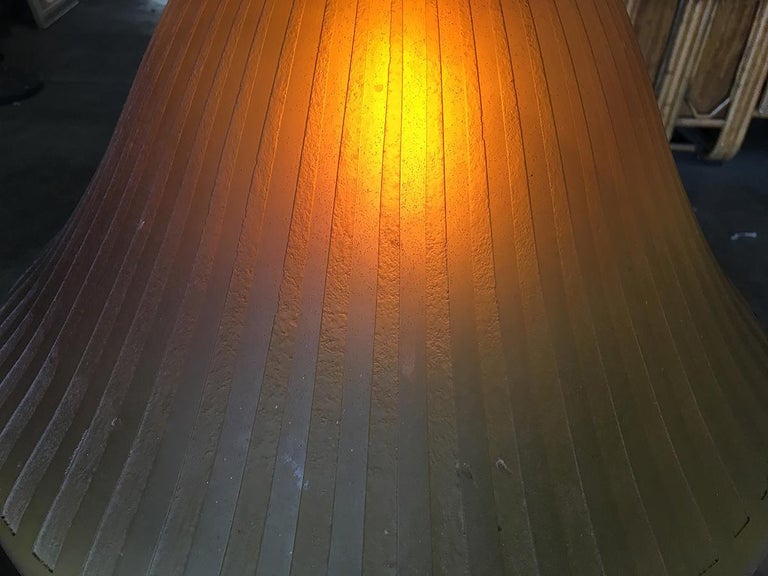 Bronze Hanging Lamp with Amber Glass Shade For Sale at 1stDibs