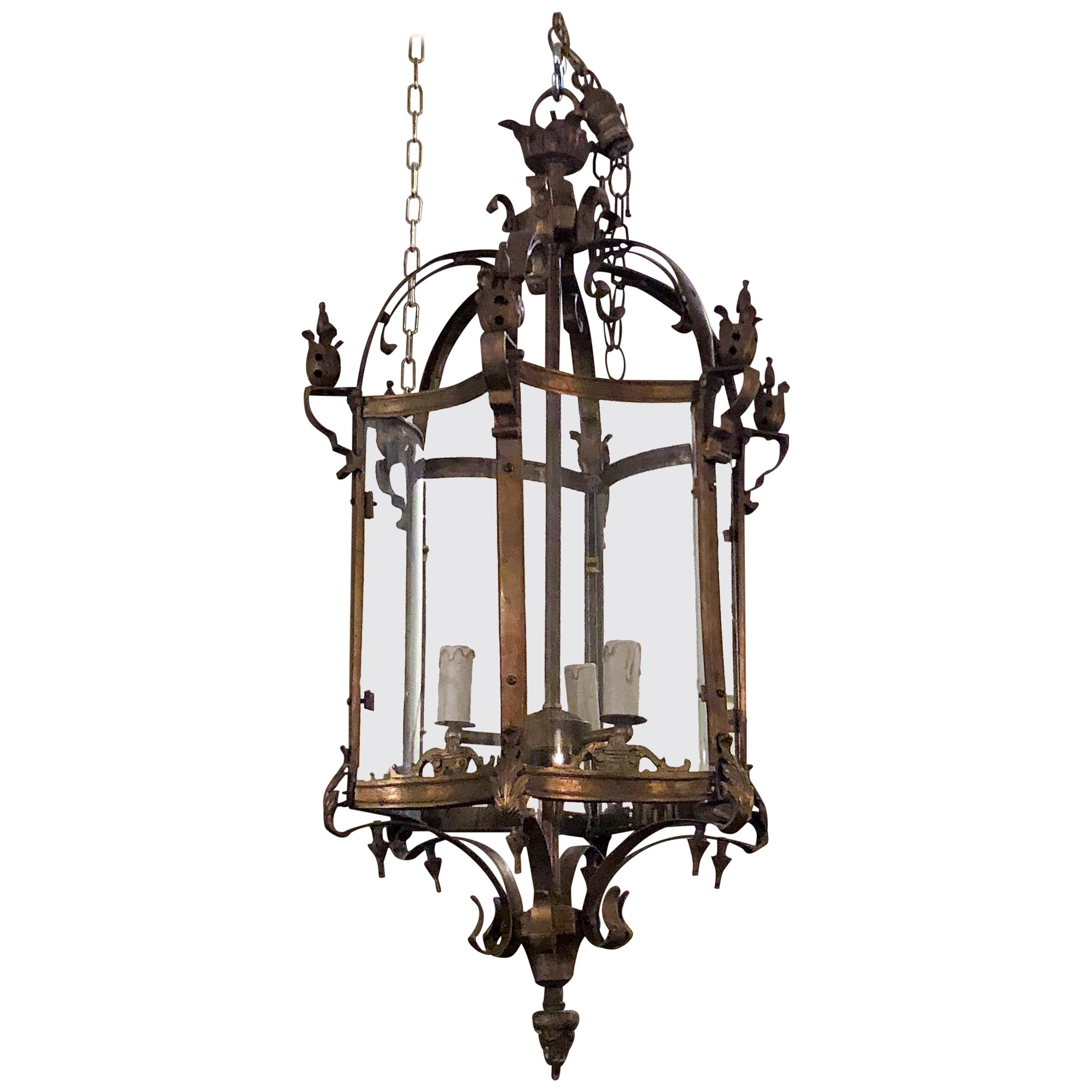 Bronze Hexagonal Hall Lantern For Sale at 1stDibs