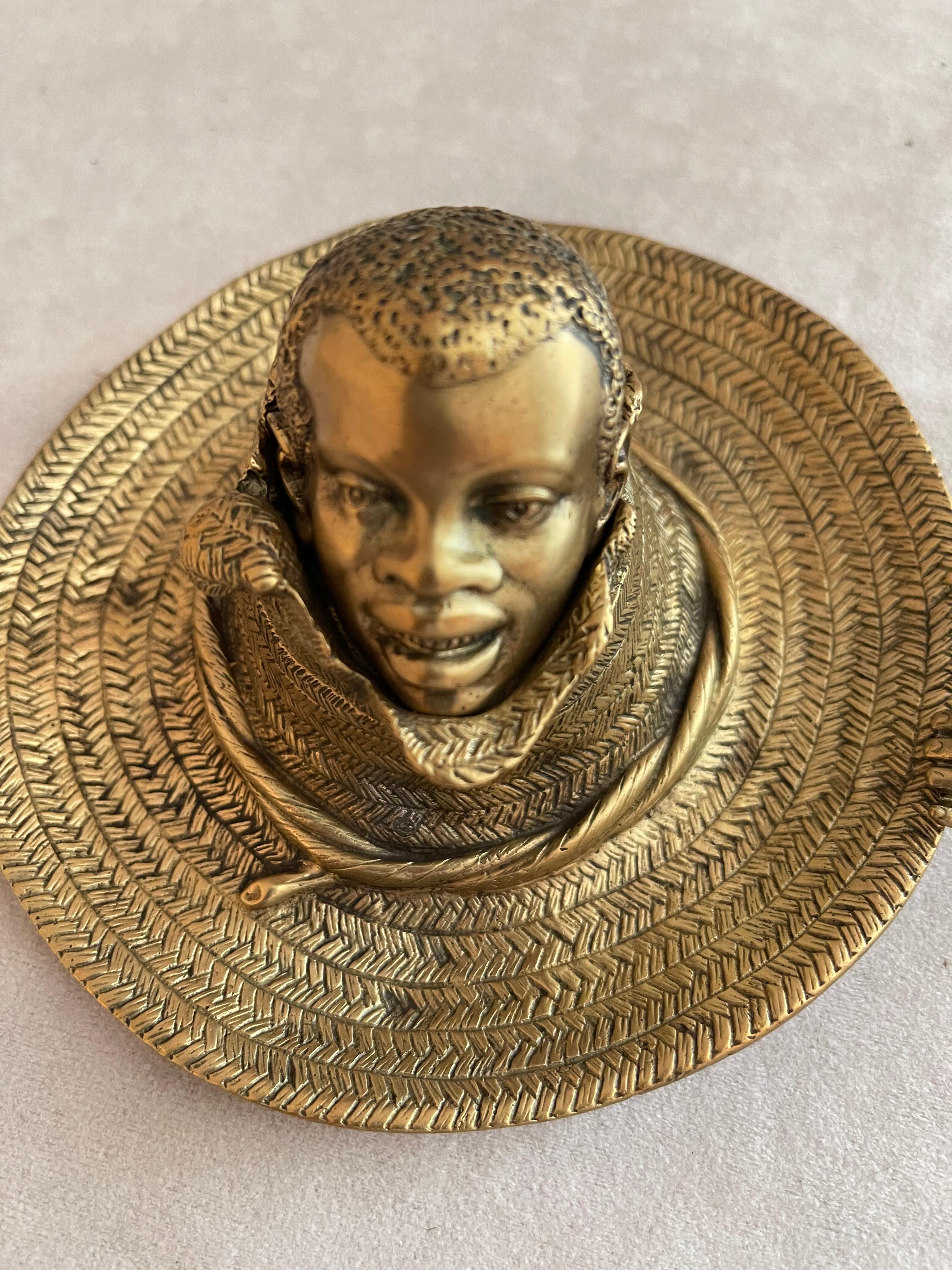 Bronze Inkwell, Young Black Boy Straw Hat, Black Americana, ca. 1900 at ...