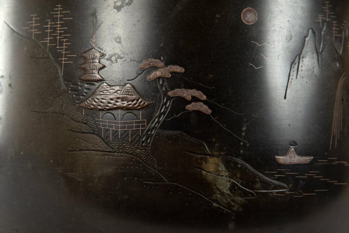 Bronze Japanese Censer with Elephant Handles and Ball Relief Cranes For ...