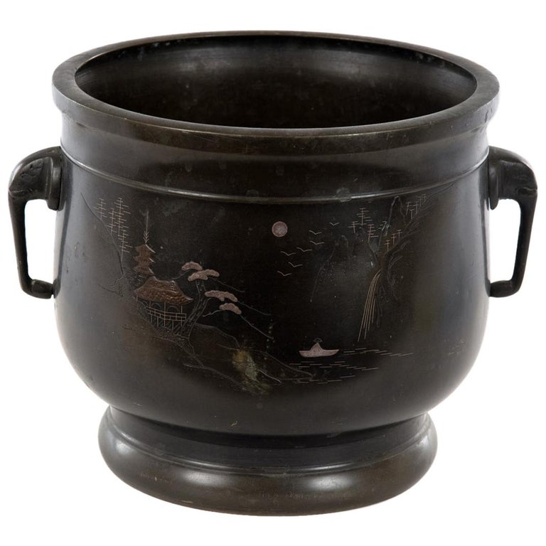 Bronze Japanese Censer with Elephant Handles and Ball Relief Cranes For ...