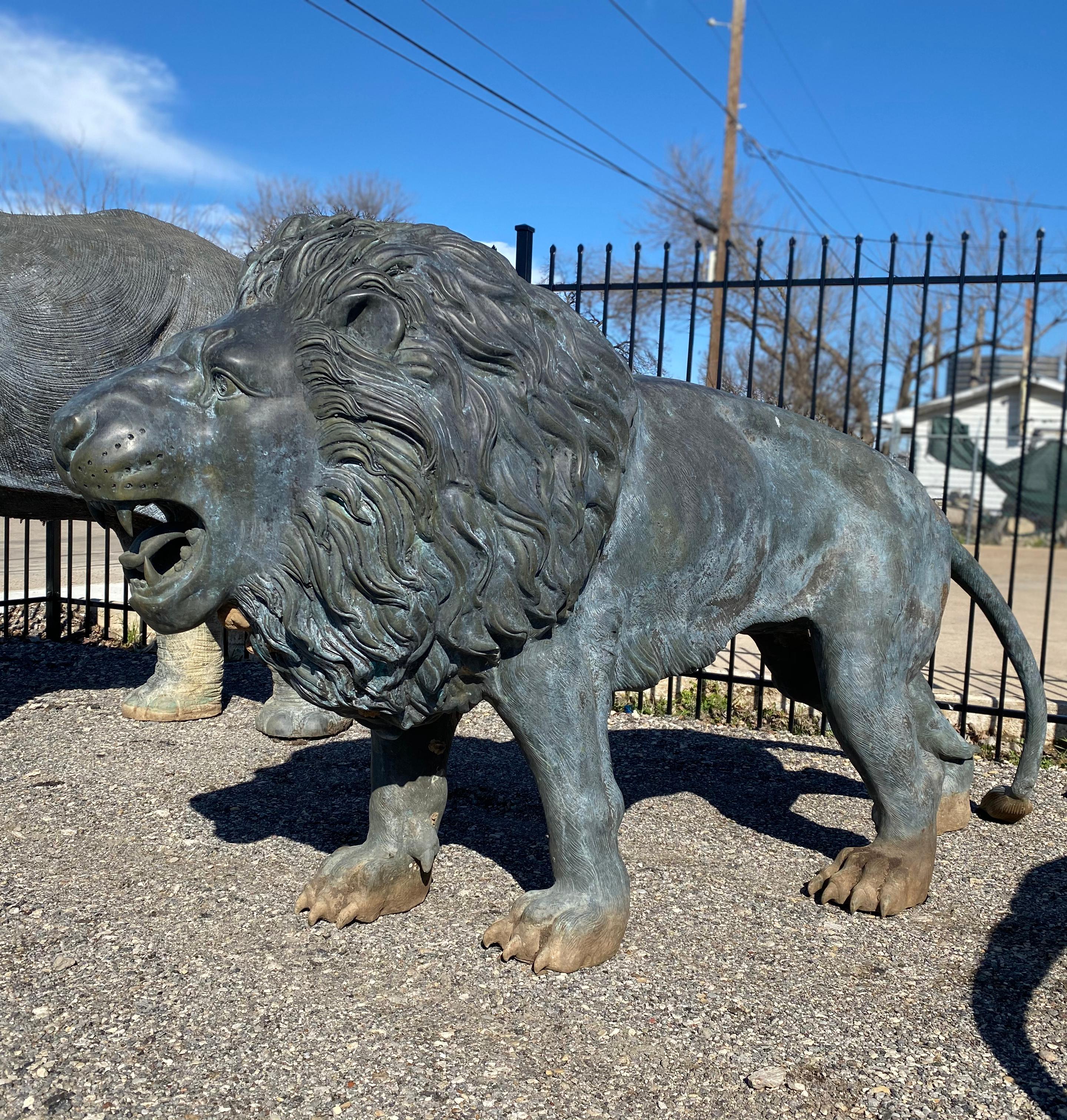 Bronze Lion Garden Statue at 1stDibs