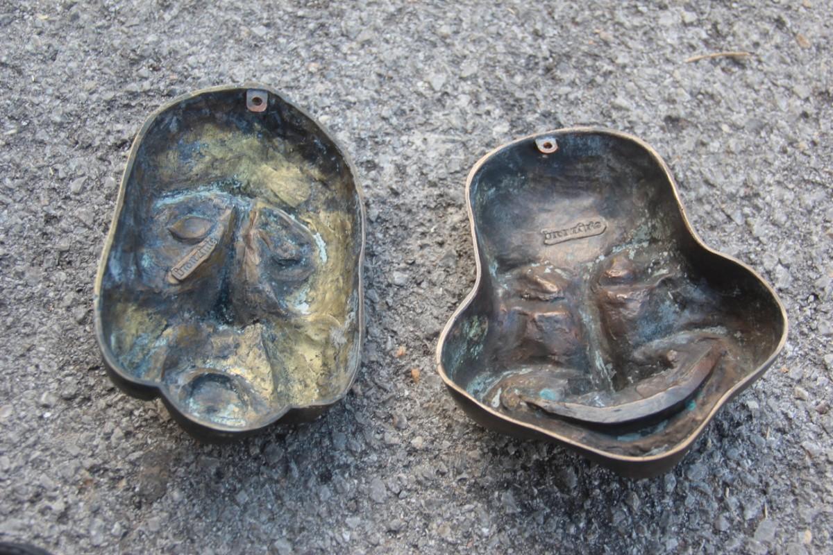 Bronze Low-Relief Clown Masks Italian Design Signed BRONZARTE, 1960s at ...
