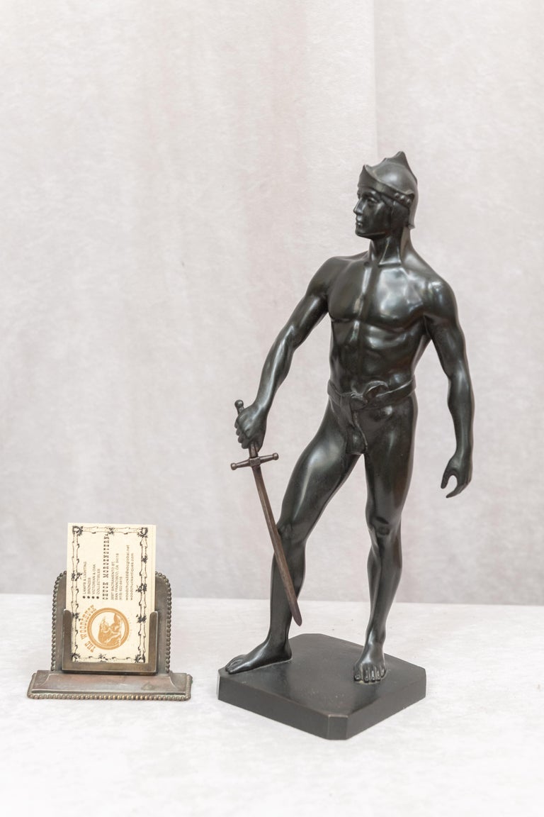 Bronze Male Figure of Handsome Young Warrior, Artist Signed, German ...