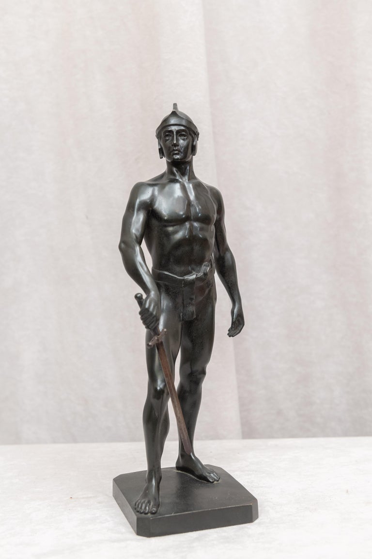 Bronze Male Figure of Handsome Young Warrior, Artist Signed, German ...
