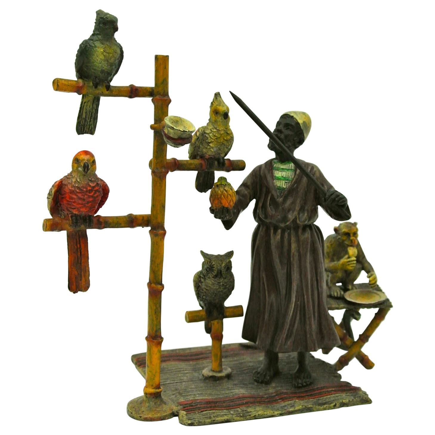 Bronze "Man with his Animals or Parrot trainer" at 1stDibs