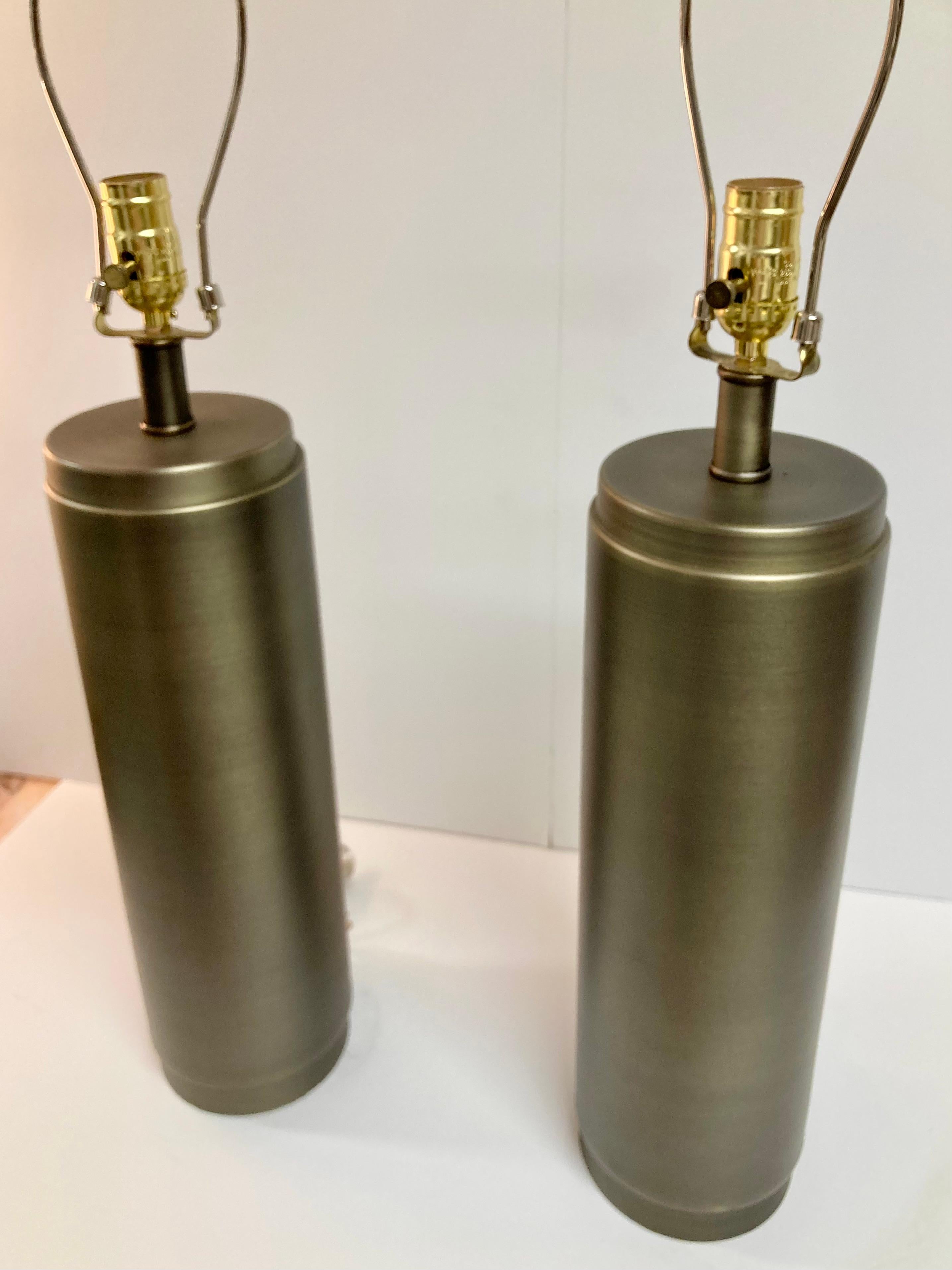 Bronze Mid-Century Cylindrical Form Table Lamps, a Pair For Sale at 1stDibs