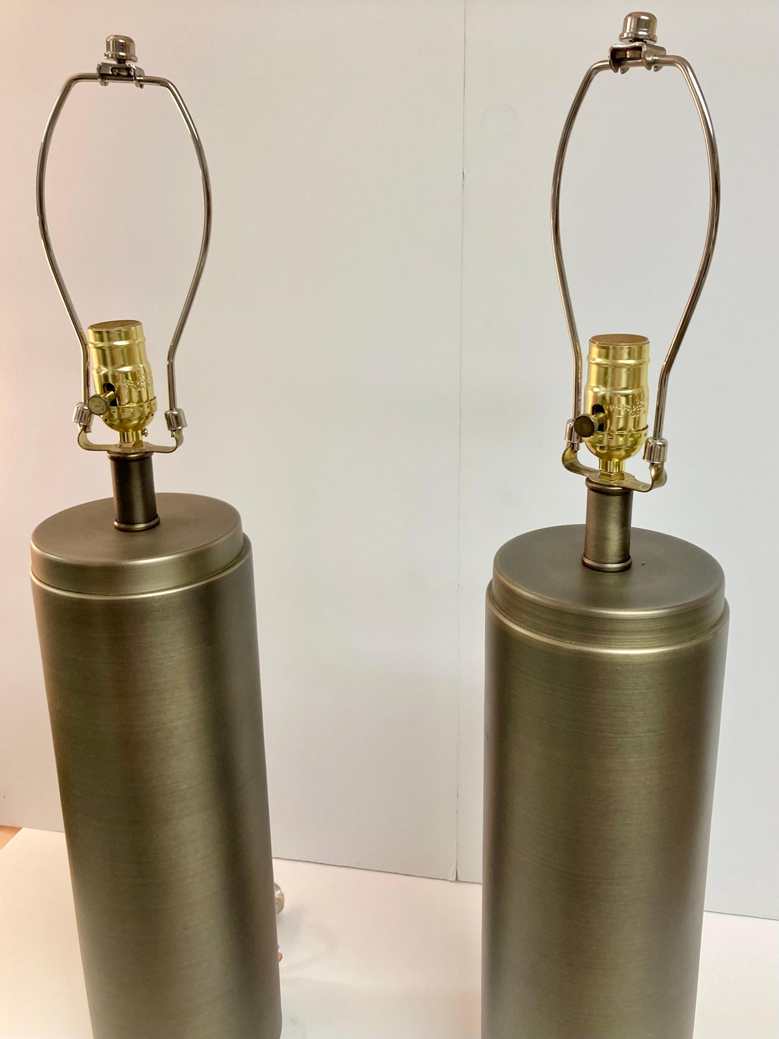 Bronze Mid-Century Cylindrical Form Table Lamps, a Pair For Sale at 1stDibs