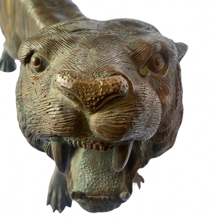 Bronze Midcentury Tiger Sculpture For Sale at 1stDibs