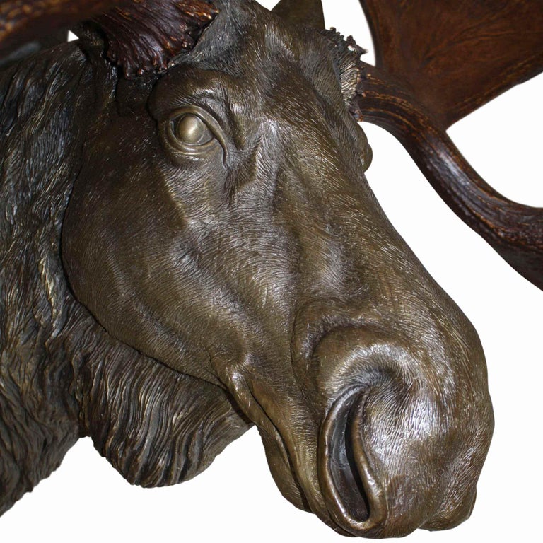 Bronze Moose with Antlers on Walnut Wall-Mount Plaque at 1stDibs ...