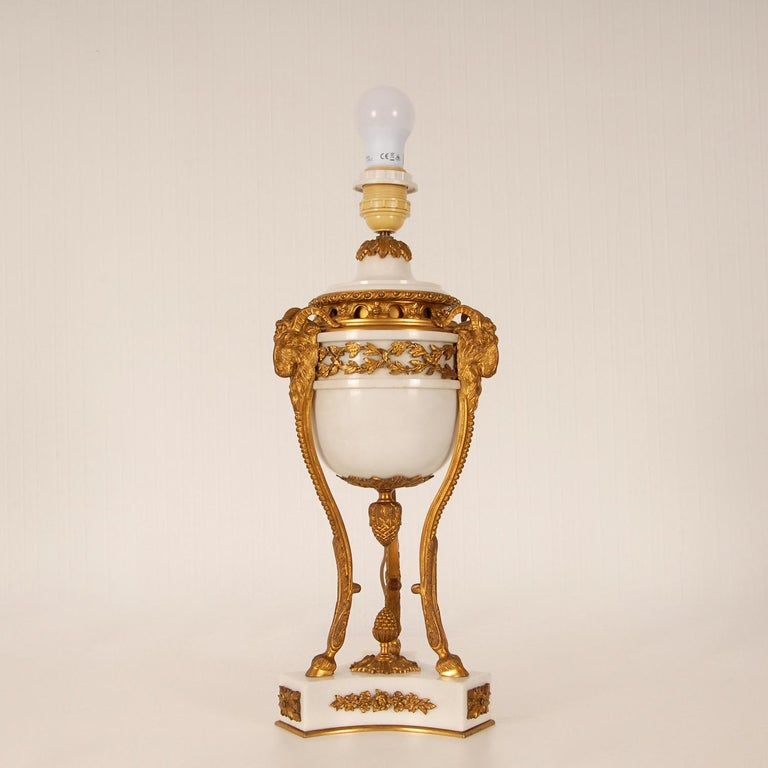 Victorian Gold Gilded Bronze Table Lamp White Carrara Marble Athenian ...