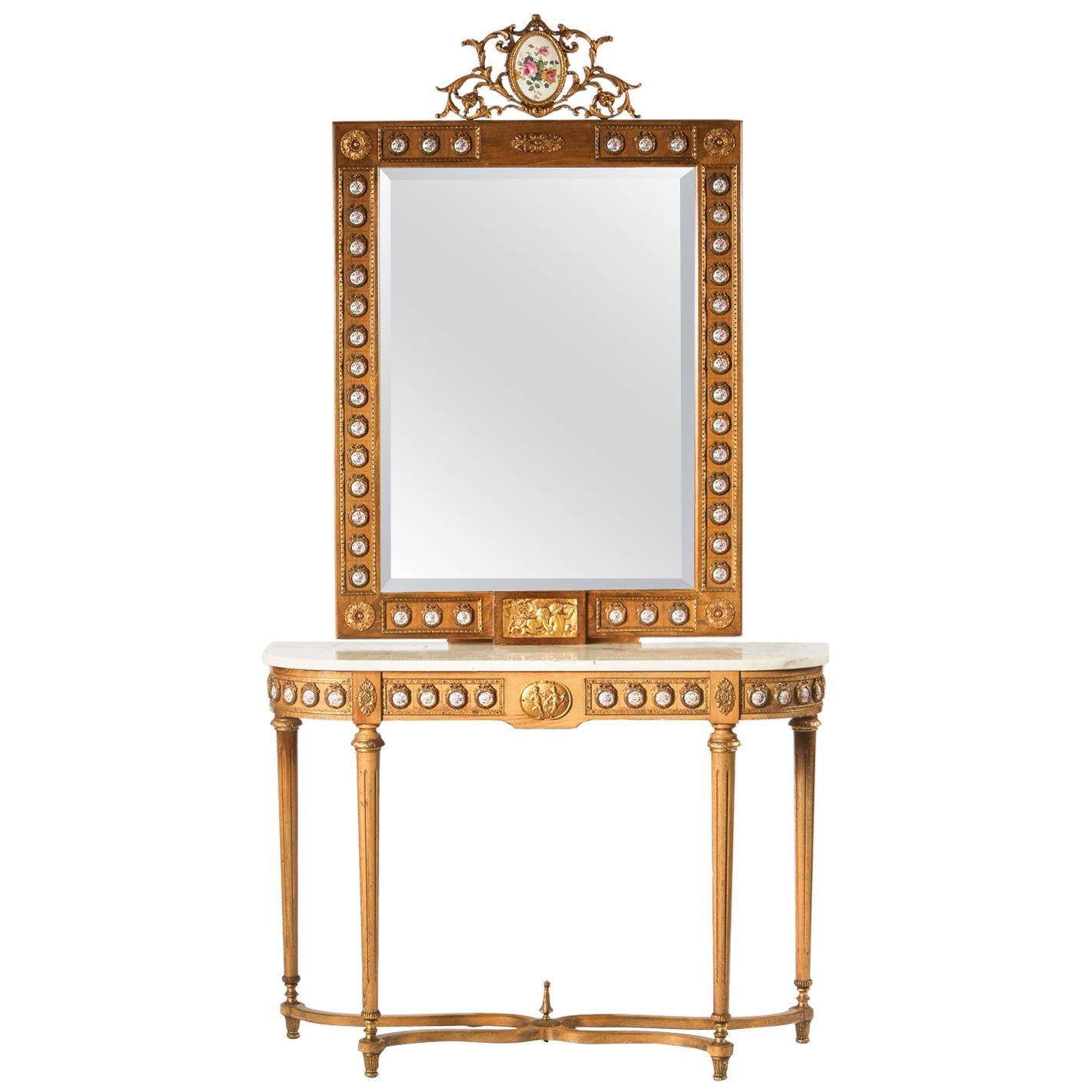 Tesselated Marble Console and Mirror at 1stDibs