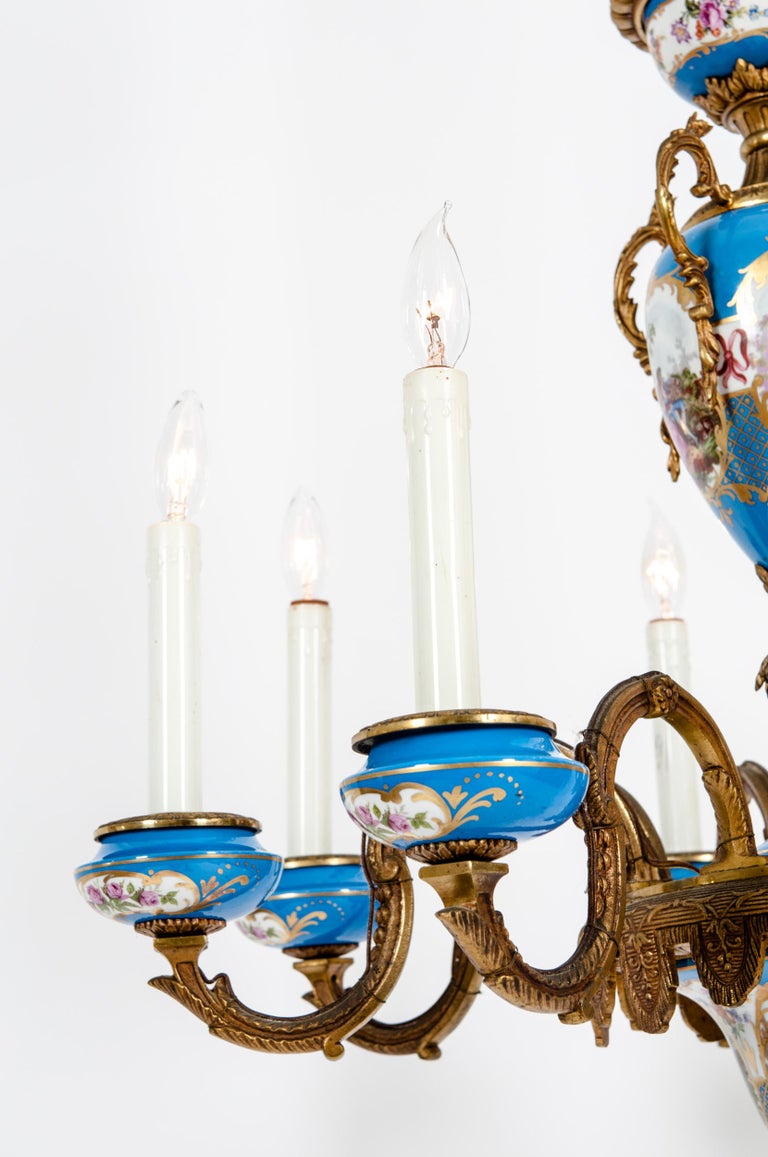 Bronze Mounted / Sevres Porcelain Seven Arm Chandelier at 1stDibs