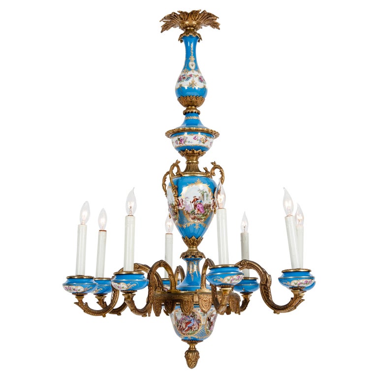 Bronze Mounted / Sevres Porcelain Seven Arm Chandelier at 1stDibs